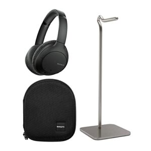 sony whch710n wireless bluetooth noise-canceling over-the-ear stereo headphones (black) bundle with protective headphone case and headphone stand - dual microphone, 35 hours of playtime - (3 items)