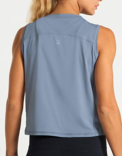 Dragon Fit Women Sleeveless Yoga Tops Workout Cool T-Shirt Running Short Tank Crop Tops (Blue, Medium)