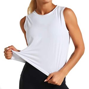 Dragon Fit Women Sleeveless Yoga Tops Workout Cool T-Shirt Running Short Tank Crop Tops (White, Small)