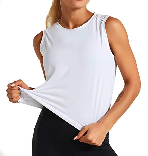 Dragon Fit Women Sleeveless Yoga Tops Workout Cool T-Shirt Running Short Tank Crop Tops (White, Small)