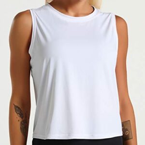 Dragon Fit Women Sleeveless Yoga Tops Workout Cool T-Shirt Running Short Tank Crop Tops (White, Small)