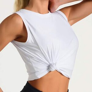 Dragon Fit Women Sleeveless Yoga Tops Workout Cool T-Shirt Running Short Tank Crop Tops (White, Small)