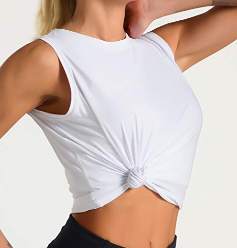 Dragon Fit Women Sleeveless Yoga Tops Workout Cool T-Shirt Running Short Tank Crop Tops (White, Small)