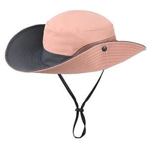 Women's Outdoor UV-Protection-Foldable Sun-Hats Mesh Wide-Brim Beach Fishing Hat with Ponytail-Hole (Pink)