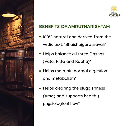 Kerala Ayurveda Amrutharishtam - Ayurvedic Liquid Supplement to Balance Tridoshas, Support Normal Digestion, Metabolism, and Maintains Normal Body Temperature, 15.2 Fl Oz