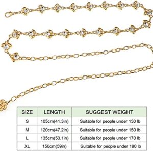 Glamorstar Chain Belt for Women Rhinestone Crystal Waist Belts for Dress Gift Gold 120CM/47.2IN