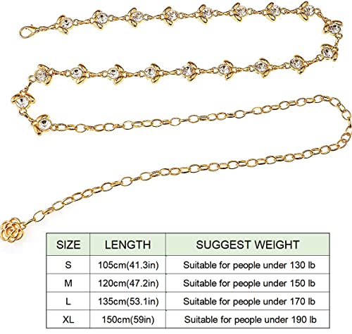 Glamorstar Chain Belt for Women Rhinestone Crystal Waist Belts for Dress Gift Gold 120CM/47.2IN