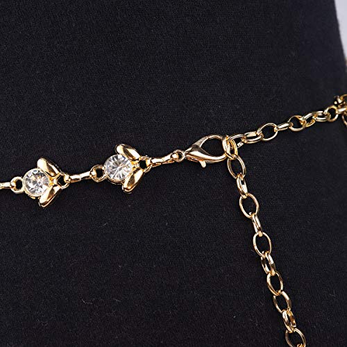 Glamorstar Chain Belt for Women Rhinestone Crystal Waist Belts for Dress Gift Gold 120CM/47.2IN