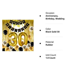 MOVINPE 30th Black Gold Birthday Party Decoration, Happy Birthday Banner, Jumbo Number 30 Foil Balloon, 2 Fringe Curtain, Latex Confetti Balloon, Table Confetti for Boy Girl Men Women Anniversary