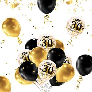 MOVINPE 30th Black Gold Birthday Party Decoration, Happy Birthday Banner, Jumbo Number 30 Foil Balloon, 2 Fringe Curtain, Latex Confetti Balloon, Table Confetti for Boy Girl Men Women Anniversary