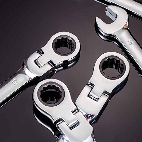 Qnkaa Flexible Ratchet Wrench Set 12pcs 8-19mm Spanner Gear Ring Ratcheting Combination Flexi Wrench Kit Metric Flex Head