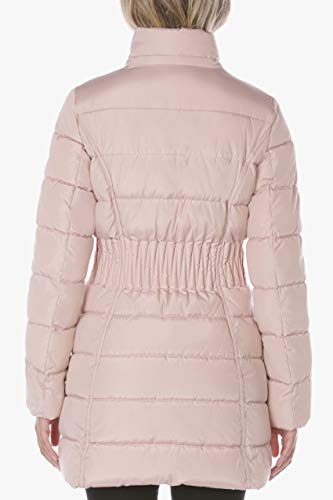 LAUNDRY BY SHELLI SEGAL Women's 3/4 Puffer Jacket with Zig Zag Cinched Waist and Faux Fur Trim Hood, Dusty Pink, Medium