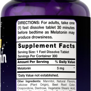 Carlyle Melatonin 5 mg Fast Dissolve 300 Tablets | Natural Berry Flavor | Vegetarian, Non-GMO Supplement