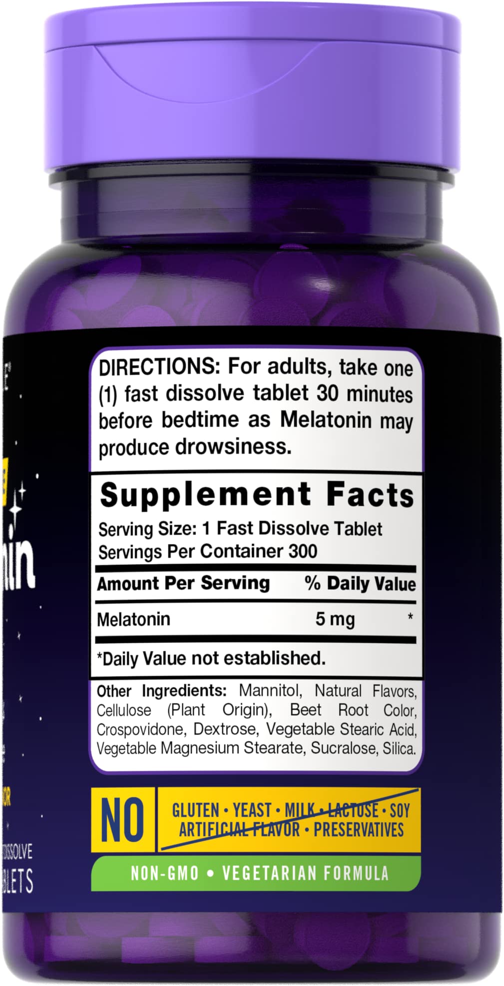 Carlyle Melatonin 5 mg Fast Dissolve 300 Tablets | Natural Berry Flavor | Vegetarian, Non-GMO Supplement