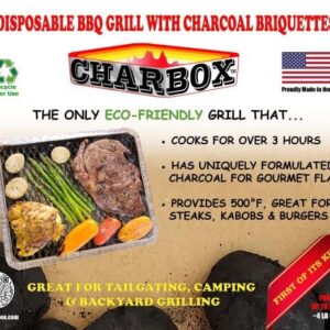 CHARBOX, Fun Pack (1-4 People) Disposable BBQ Charcoal Grill/Portable/Ready to Use/Lasts 3 Hrs!!/Recyclable/Barbecue Grill/Eco Friendly - Great for Camping,Tailgate & Backyard Parties!!!