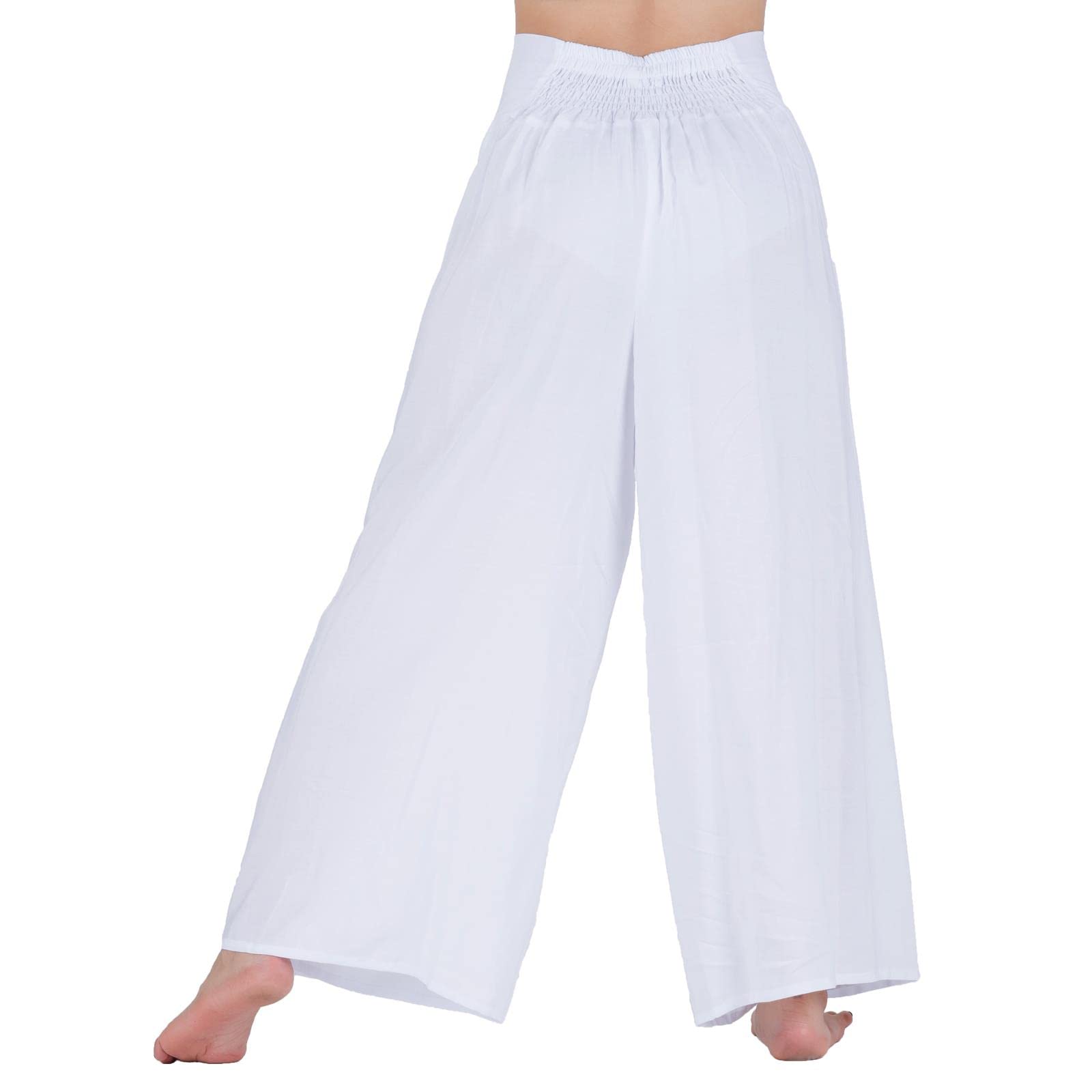 LOFBAZ Slit Leg Palazzo Yoga Pants for Women Girls Maternity Summer Beach Pajama High Waisted Boho Harem Pants Womens Clothing Solid White S