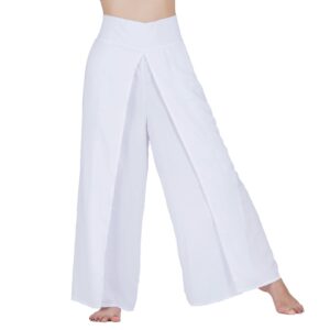 LOFBAZ Slit Leg Palazzo Yoga Pants for Women Girls Maternity Summer Beach Pajama High Waisted Boho Harem Pants Womens Clothing Solid White S