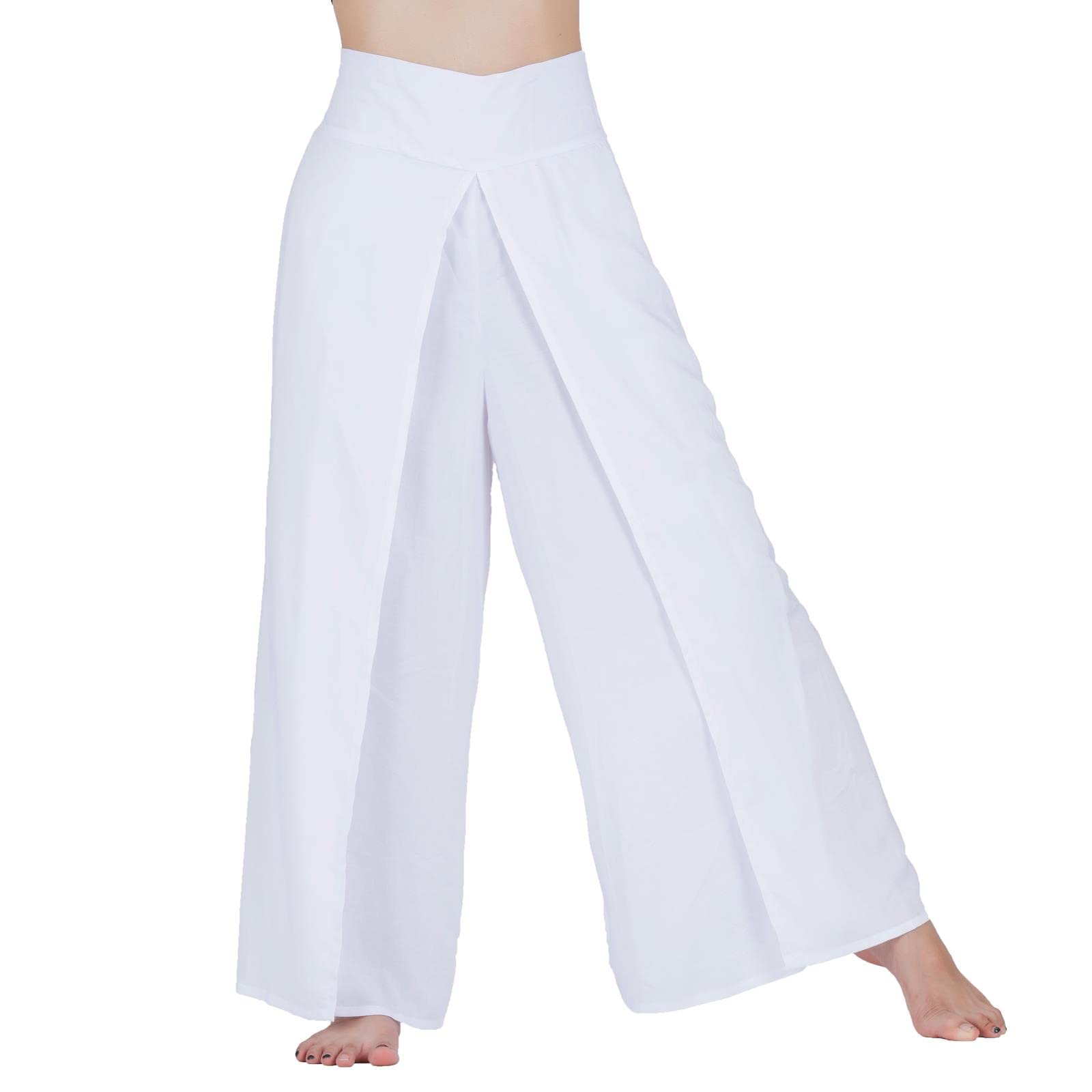 LOFBAZ Slit Leg Palazzo Yoga Pants for Women Girls Maternity Summer Beach Pajama High Waisted Boho Harem Pants Womens Clothing Solid White S