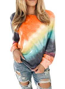 farysays women's ladies loungwear lightweight tie dye crewneck long sleeve loose pullover sweatshirt tops orange xx-large