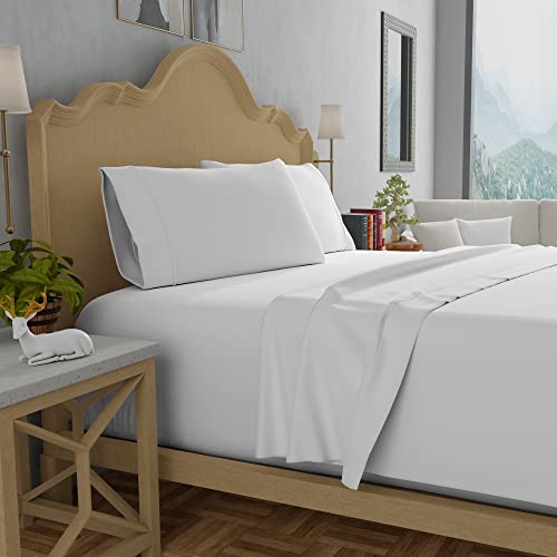 Purity Home 300 Thread Count Organic 100% Cotton Percale Sheet Set, Full White with Elasticized Deep Pockets Eco-Friendly & Breathable, Cooling Bed Sheets, 4 Piece Bedding Sheets Full Size Bed