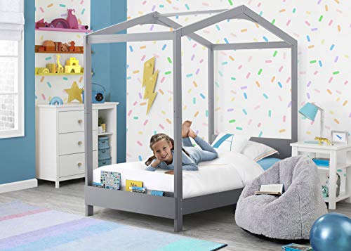 Delta Children Poppy House Wood Twin Bed, Platform Bed - No Box Spring Needed, Grey