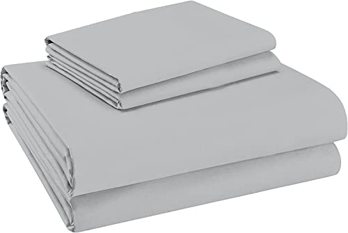 Purity Home 400 Thread Count 100% Cotton Sheets, Cooling Percale Queen Light Gray Sheet Set, with Elasticized Deep Pocket Bed Sheets, Hotel Luxury 4 Piece Queen Size Bedding Set - Queen, Light Gray