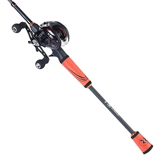 Sougayilang Ultralight Fishing Rod Reel Combos Portable Light Weight High Carbon 4 Pc Baitcaster Fishing Pole with Baitcasting Reel -1.8M Left Handed -Orange