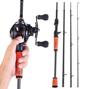 Sougayilang Ultralight Fishing Rod Reel Combos Portable Light Weight High Carbon 4 Pc Baitcaster Fishing Pole with Baitcasting Reel -1.8M Left Handed -Orange