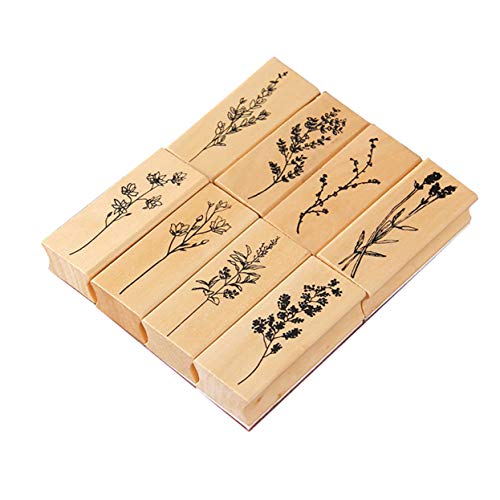 Yansanido Pack of 8 Pcs Plant and Flower Shape Wooden Rubber Stamps 2.5 Inch x 1 Inch x 0.6 Inch for DIY Craft Card and Photo Album (8Pcs Plant & Flower-02)