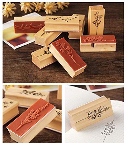 Yansanido Pack of 8 Pcs Plant and Flower Shape Wooden Rubber Stamps 2.5 Inch x 1 Inch x 0.6 Inch for DIY Craft Card and Photo Album (8Pcs Plant & Flower-02)