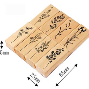 Yansanido Pack of 8 Pcs Plant and Flower Shape Wooden Rubber Stamps 2.5 Inch x 1 Inch x 0.6 Inch for DIY Craft Card and Photo Album (8Pcs Plant & Flower-02)