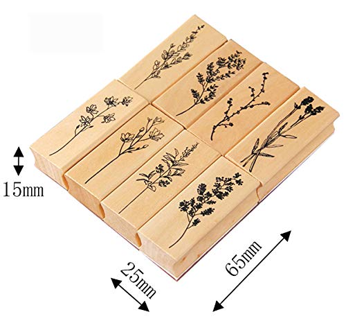 Yansanido Pack of 8 Pcs Plant and Flower Shape Wooden Rubber Stamps 2.5 Inch x 1 Inch x 0.6 Inch for DIY Craft Card and Photo Album (8Pcs Plant & Flower-02)