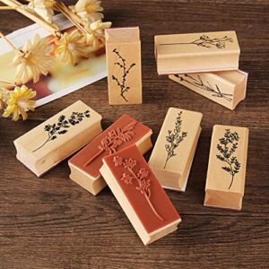 Yansanido Pack of 8 Pcs Plant and Flower Shape Wooden Rubber Stamps 2.5 Inch x 1 Inch x 0.6 Inch for DIY Craft Card and Photo Album (8Pcs Plant & Flower-02)