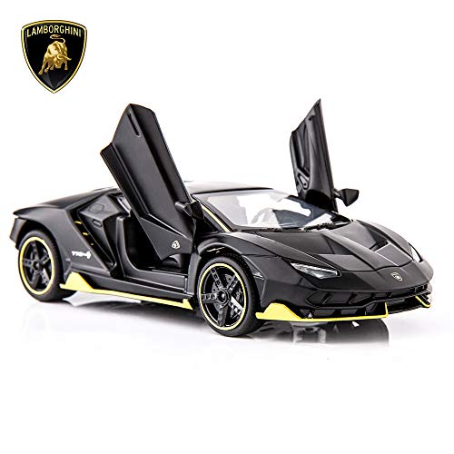 BDTCTK Compatible for 1:32 Lamborghini LP770 Car Model Toy Child Sound and Light Pull Back Car Zinc Alloy Toys for Kids Boy Girl Gift (Black)