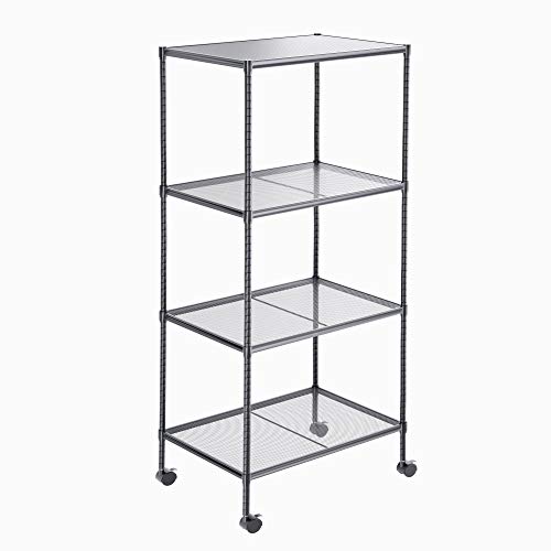 OVICAR 4-Tier Wire Storage Shelves, Adjustable Shelving Units with Wheels, Steel Metal Storage Rack for Kitchen Pantry Closet Laundry, Durable Organizer Garage Tool Storage Shelf (Grey, 4 Tiers)