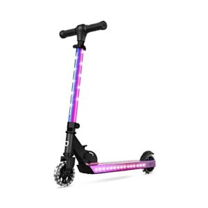 jetson scooters - jupiter kick scooter (iridescent) - collapsible portable kids push scooter - lightweight folding design with high visibility rgb light up leds on stem, wheels, and deck