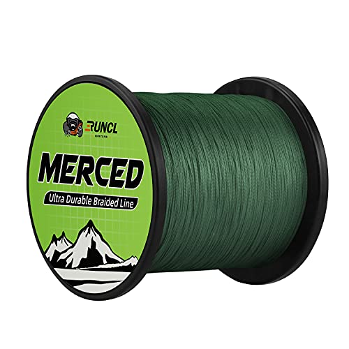 RUNCL Braided Fishing Line Merced, 8 Strands Braided Line - Proprietary Weaving Tech, Thin-Coating Tech, Stronger, Smoother - Fishing Line fr Freshwater Saltwater (Moss Green, 200LB(90.7kgs), 1000yds)