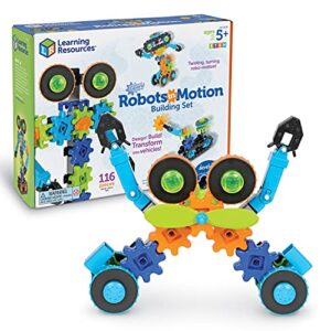 learning resources gears! gears! gears! robots in motion building set - 116 pieces, ages 5+, robot toy, stem toys for kids, robots for kids