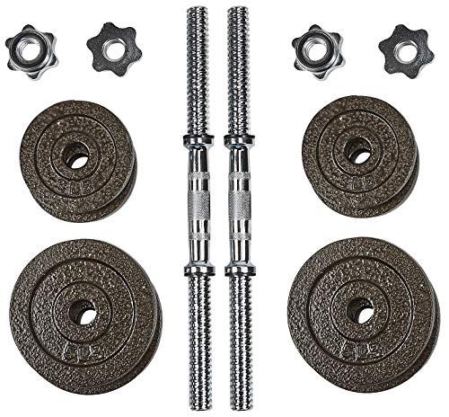 Signature Fitness Contoured Handle Cast Iron Adjustable Dumbbell Weight Set,Gray