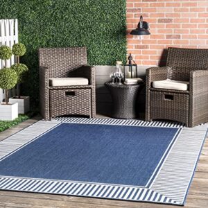 nuloom asha simple border indoor/outdoor area rug, 5' x 8', navy