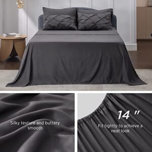 Bedsure King Size Comforter Set - Bedding Set King 7 Pieces, Pintuck Bed in a Bag Dark Grey Bed Set with Comforter, Sheets, Pillowcases & Shams