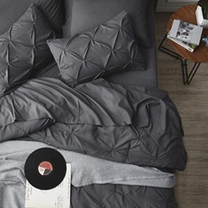 Bedsure King Size Comforter Set - Bedding Set King 7 Pieces, Pintuck Bed in a Bag Dark Grey Bed Set with Comforter, Sheets, Pillowcases & Shams