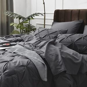 Bedsure King Size Comforter Set - Bedding Set King 7 Pieces, Pintuck Bed in a Bag Dark Grey Bed Set with Comforter, Sheets, Pillowcases & Shams