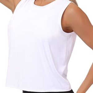 Ice Silk Workout Tops for Women Quick Dry Muscle Gym Running Shirts Sleeveless Flowy Yoga Tank Tops (White, Small)