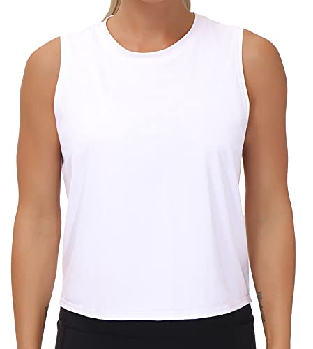 Ice Silk Workout Tops for Women Quick Dry Muscle Gym Running Shirts Sleeveless Flowy Yoga Tank Tops (White, Small)