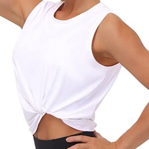 Ice Silk Workout Tops for Women Quick Dry Muscle Gym Running Shirts Sleeveless Flowy Yoga Tank Tops (White, Small)