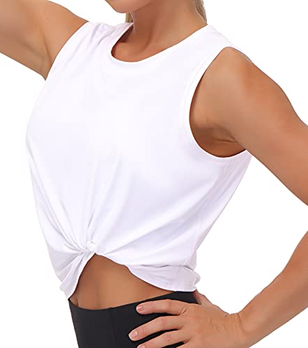 Ice Silk Workout Tops for Women Quick Dry Muscle Gym Running Shirts Sleeveless Flowy Yoga Tank Tops (White, Small)