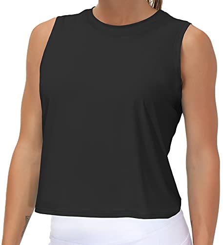 Ice Silk Workout Tops for Women Quick Dry Muscle Gym Running Shirts Sleeveless Flowy Yoga Tank Tops (Black, Small)