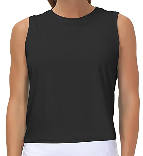 Ice Silk Workout Tops for Women Quick Dry Muscle Gym Running Shirts Sleeveless Flowy Yoga Tank Tops (Black, Small)