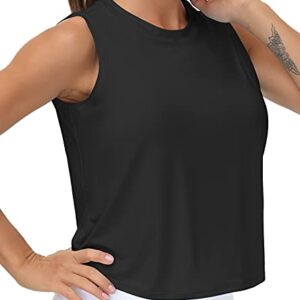 Ice Silk Workout Tops for Women Quick Dry Muscle Gym Running Shirts Sleeveless Flowy Yoga Tank Tops (Black, Small)